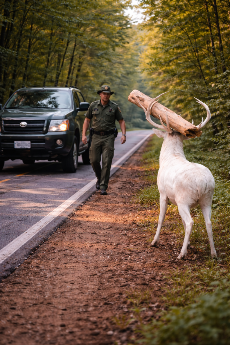 A Deer Walked Onto the Road With a Log Stuck in Its Antlers… A Ranger ...